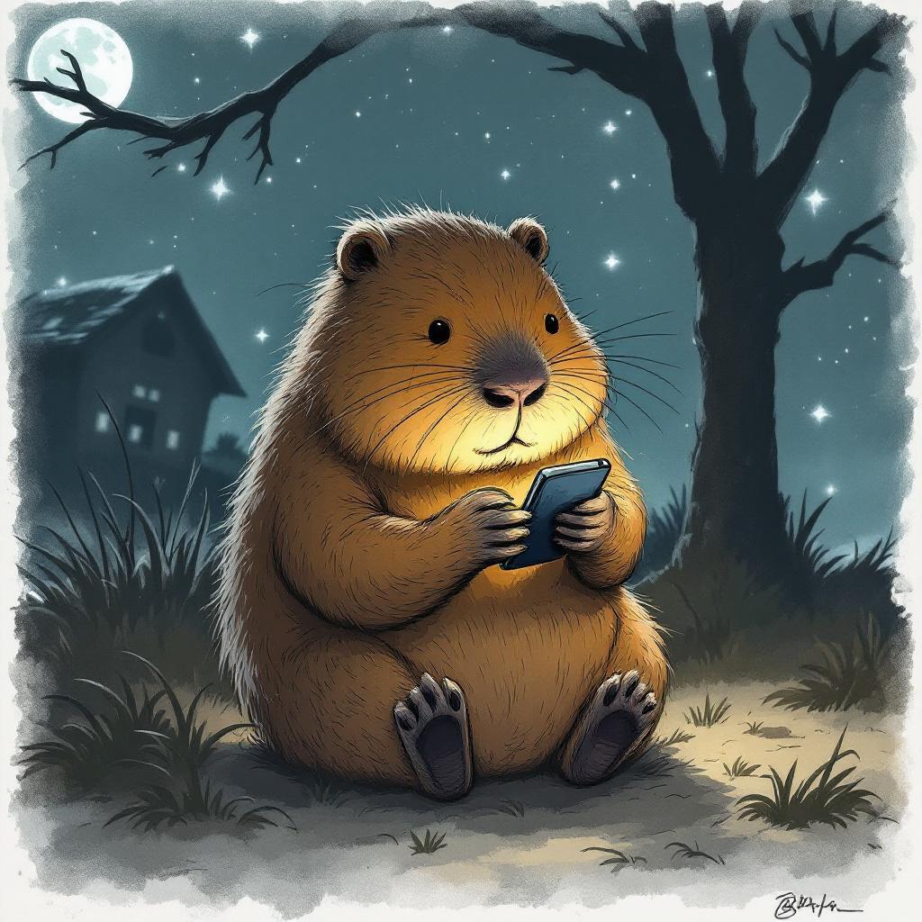 Free capybara using phone AI Image | 10441500